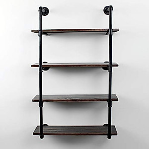 Weven 30" Industrial Pipe Bookshelf Wall Mounted,4 Tier Rustic Floating Shelves,Farmhouse Kitchen Bar Shelving,Home Decor Book Shelves,DIY Bookcase,Hanging Wall Shelves,Black