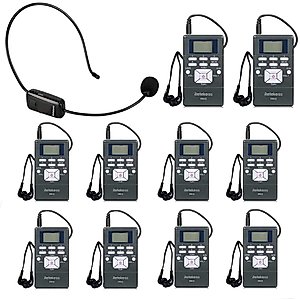 Retekess Church Translation System with 1 TR503 FM Transmitter Headset and 10 PR13 FM Radio Receivers, FM Listening System for Factory Museum School(Case of 1 Transmitter 10 Receivers)