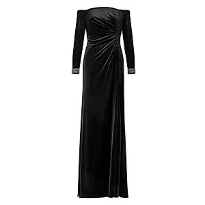 Adrianna Papell Women's Velvet Off The Shoulder Gown, Black, 10