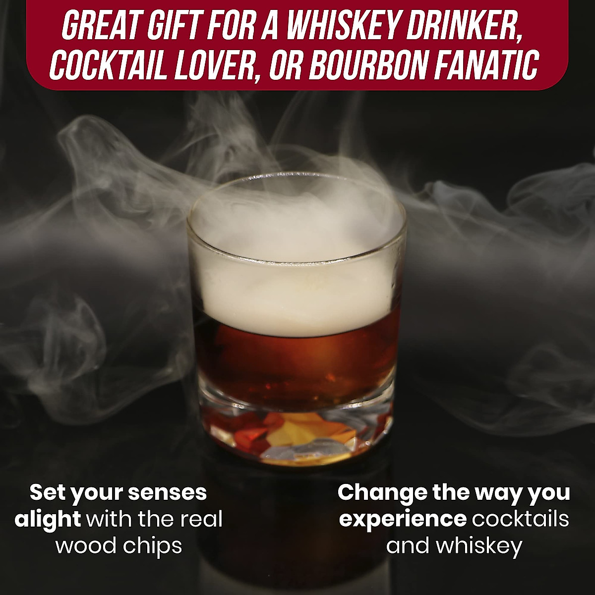 Cocktail, Whiskey, Bourbon & Old Fashioned Smoker Kit with Torch - 8 Unique Natural Wood Flavours to Smoke Your Drink (no Butane)