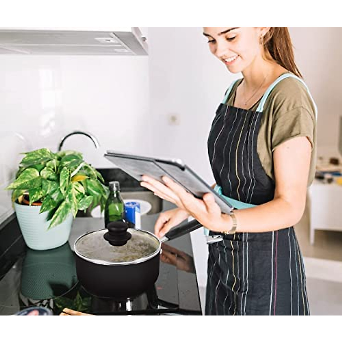 Clover Supply Co. Nonstick Saucepan Set with Lids Pots - Multipurpose Use for Home Kitchen or Restaurant - Glass Lids - 1 Quart and 2 Quart