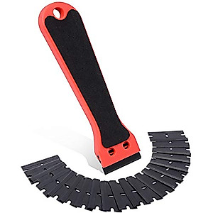 FOSHIO 6 Inch Plastic Scraper with 20 PCS Plastic Razor Blades, Scraper Tool for Sticker, Gasket, Label Remover (Red)