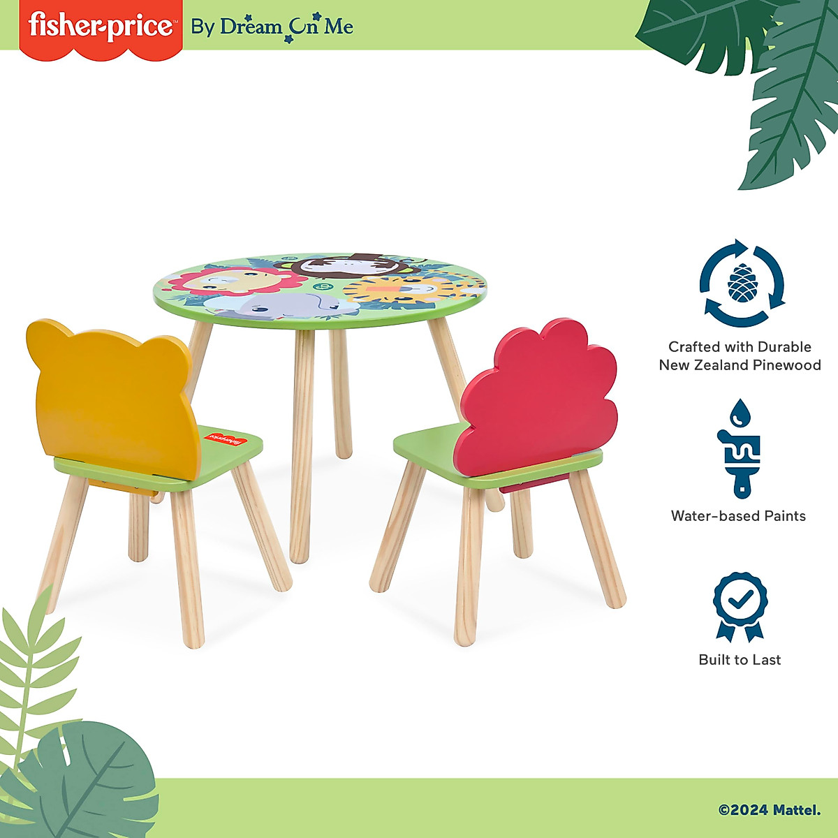 Fisher Price Fauna Collection Pride Rock Table Chair Set by Dream On Me, Jungle Print, Easy to Assemble, Crafted from Durable New Zealand Pinewood