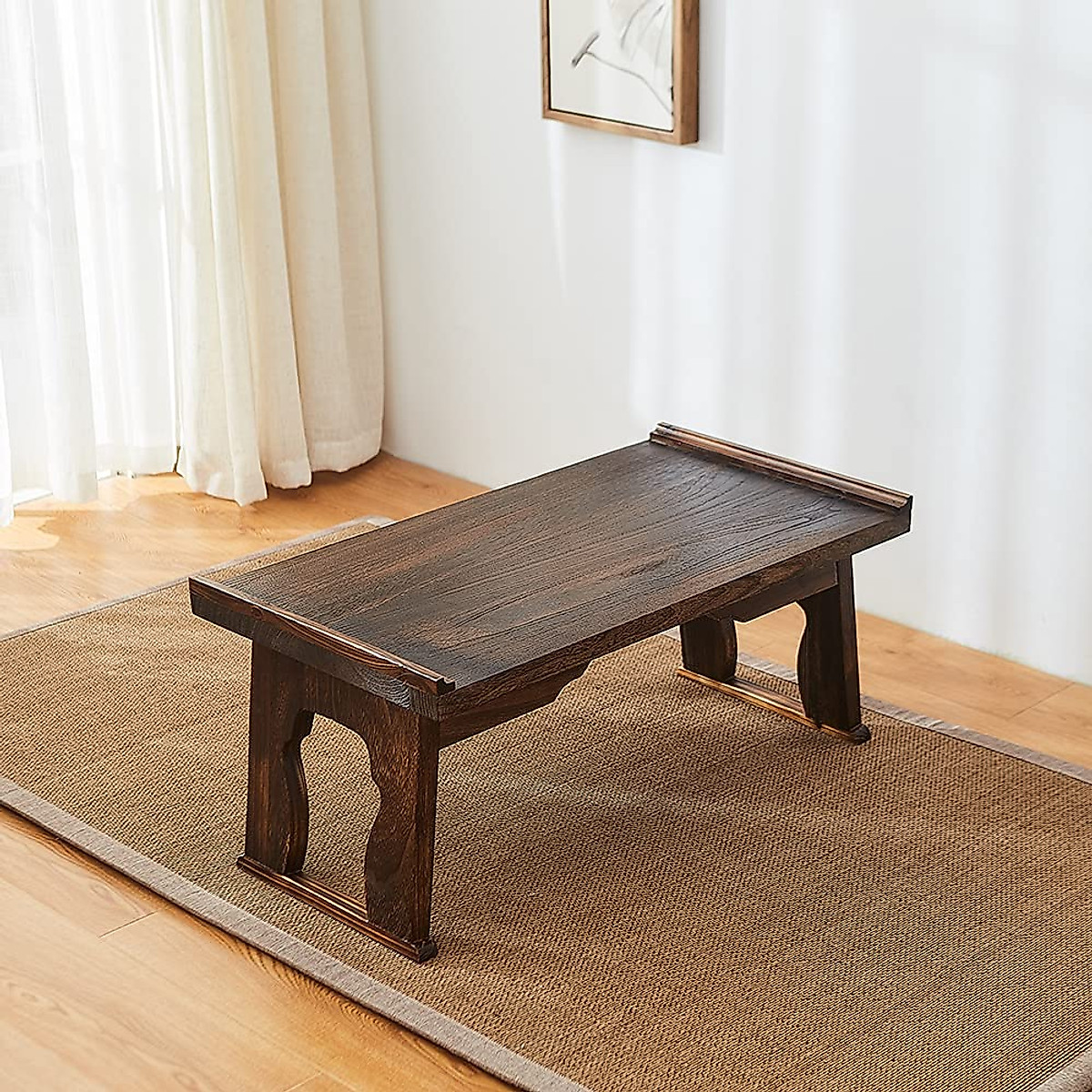 SINOBEST Bed Laptop Desk with Foldable Legs, Breakfast In Bed Serving Tray Table, Japanese Style Floor Table For Tea & Coffee, Antique Meditation Altar Table, Bay Window Wood Table (23.6”x13.4”x10.6”)