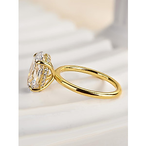 Effinny 3.5 Carat Elongated Oval Cut Engagement Ring Yellow Gold Plated 925 Sterling Silver Simulated Diamond Promise Ring(Yellow Gold, 5)