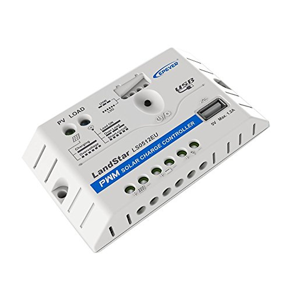 EPEVER Solar Charge Controller 5A 12V LS0512EU with USB Port 5VDC/1.2A Output PWM Regulator LED Indicator for Off Grid Solar Panel Battery Charging System (LS0512EU)