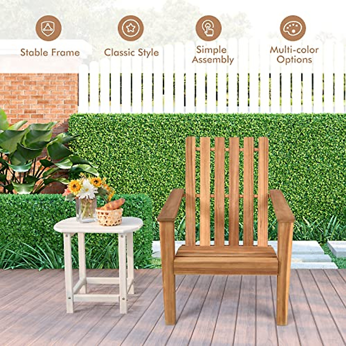 Tangkula Adirondack Chair Acacia Wood Outdoor Armchairs, Weather Resistant for Patio Garden Backyard Deck Fire Pit, Lawn Porch Furniture & Lawn Seating, Campfire Chair, Adirondack Lounger (2, Natural)