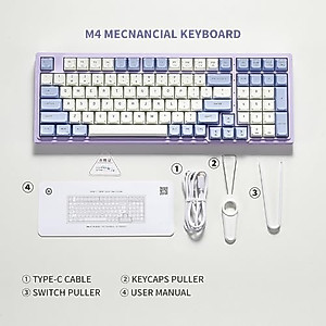 Hexgears Purple Rain M4 Mechanical Keyboard, 99 Keys Hot Swappable Wired Gaming Keyboard, PBT Keycaps, Creamy Keyboard with Number Pad for Windows/Laptop/Xbox, Kailh Green Switch Pre-lubed, Linear