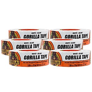 Gorilla Tape, White Duct Tape, 1.88" x 30 yd, White, (Pack of 6)