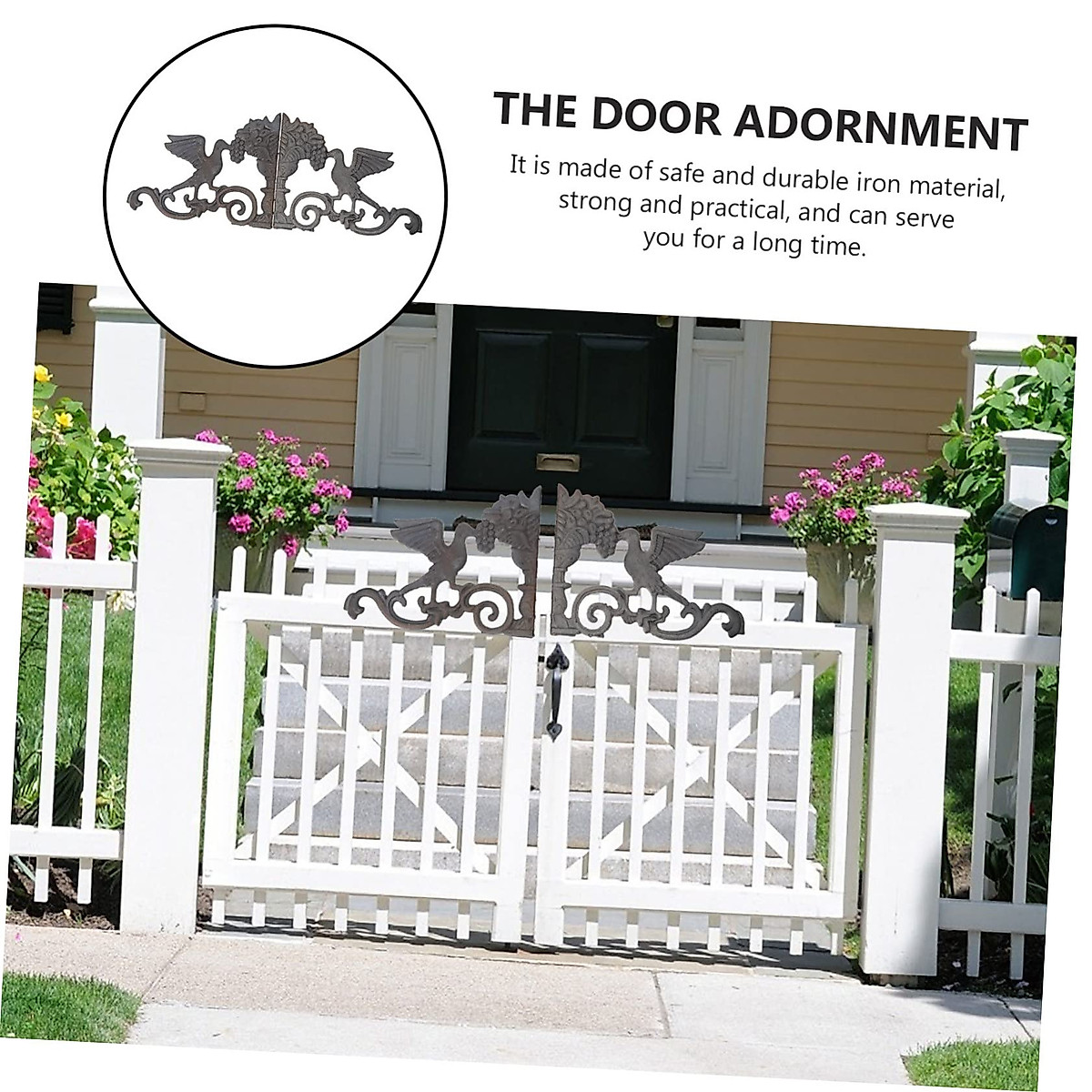 Garneck 1 Pair wooden door wrought iron decorate door hardware door handles black The fence heavy Garage cabinet hinges set iron door handle black cast iron flower plate earth tones