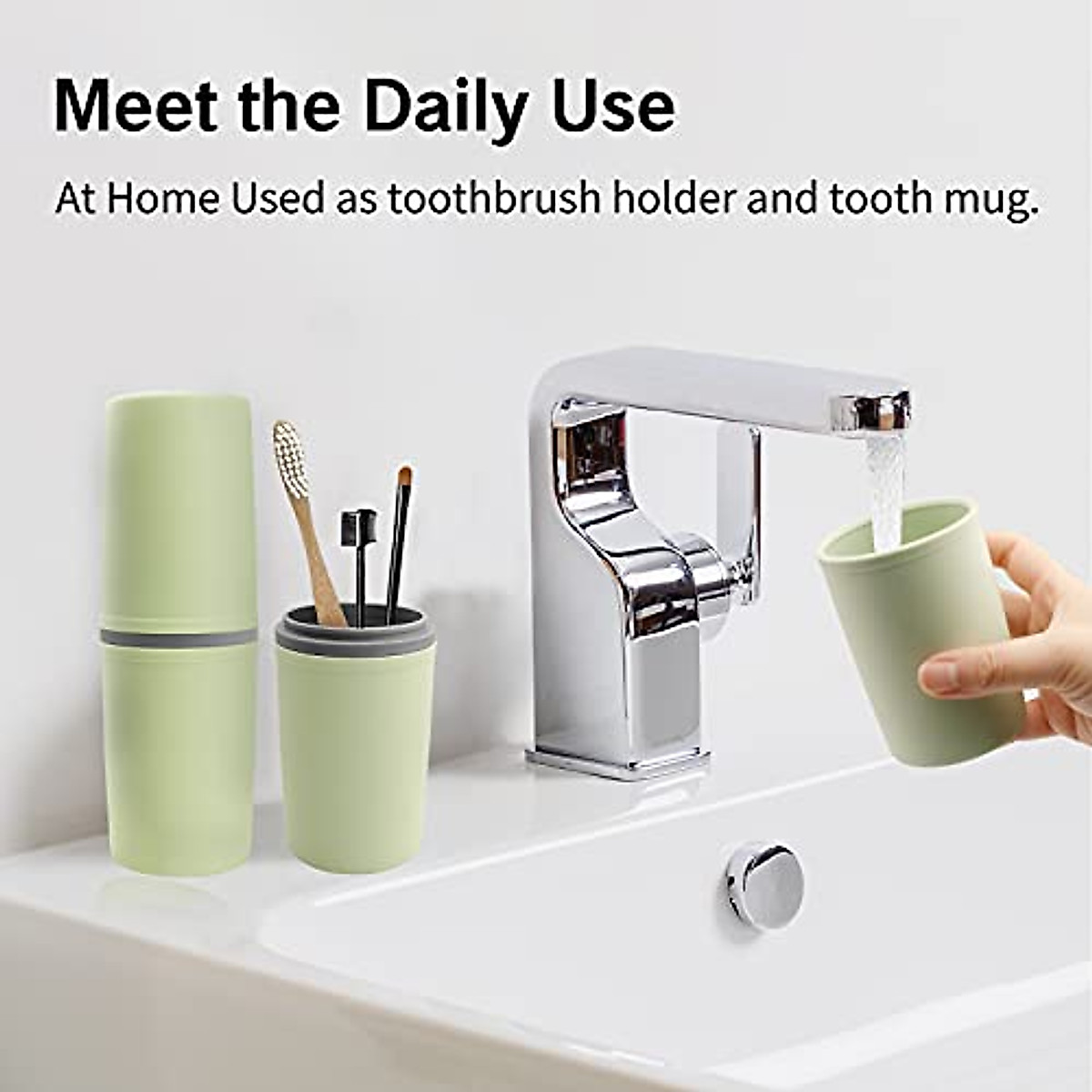 Suruid Toothbrush Case Multifunctional Toothbrush Storage Box Portable Travel Wash Cup Toothbrush Cup Wall Mounted Toothbrush Holder for Bathroom, Useful for Travel, Camping, Business, School - Green