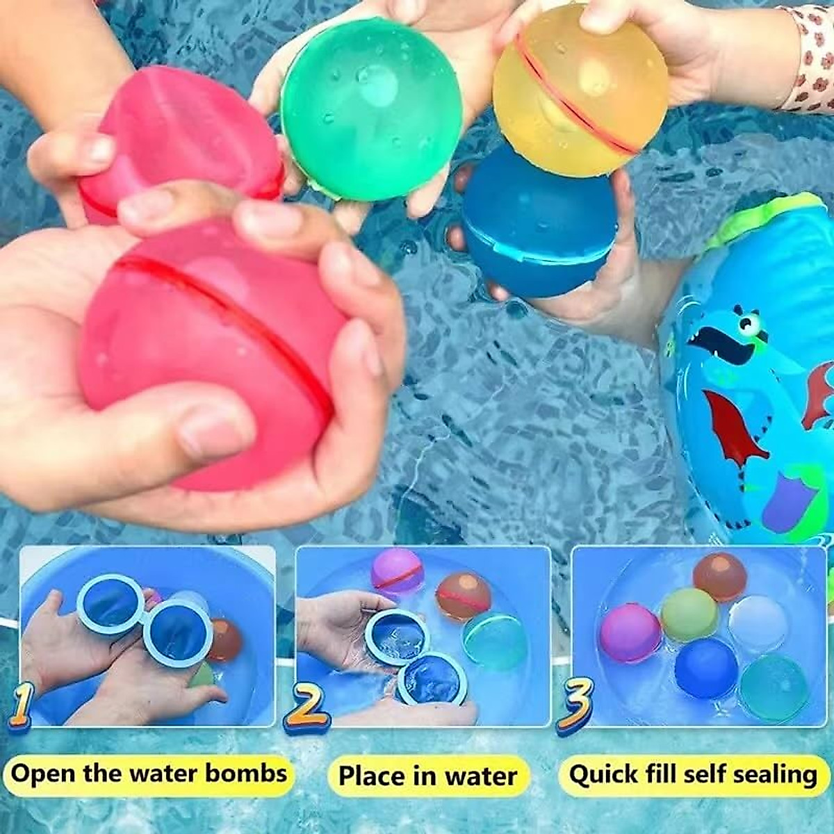 Water Balloon Balls, 20 pcs Reusable, No Latex, Splash Bomb with Net Mesh Bag, Magnetic Sealing Water Ball Bomb for Kids Adults Outdoor Activities Water Games Toy Summer Fun Party Supplies 20 pcs
