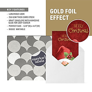 easykart labels 20 Christmas Gnome Cards with Envelopes & Sealing Stickers, 4 Christmas Theme Santa Designs With Gold Foling effect, 6.75" x 4.5" For Friends, Family and loved Ones