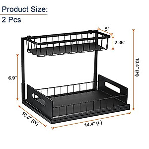 uxcell 2 Set Under Sink Organizers and Storage, 2 Tier Sliding Bathroom Cabinet Organizer Pull Out Kitchen Cabinet Organizer, Multi-Purpose Basket Organizer Drawer, White