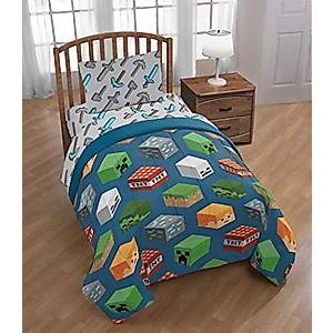 Minecraft Isometric Characters Twin Comforter - Super Soft Bedding Features Creeper - Fade Resistant Polyester Microfiber Fill (Official Minecraft Product)