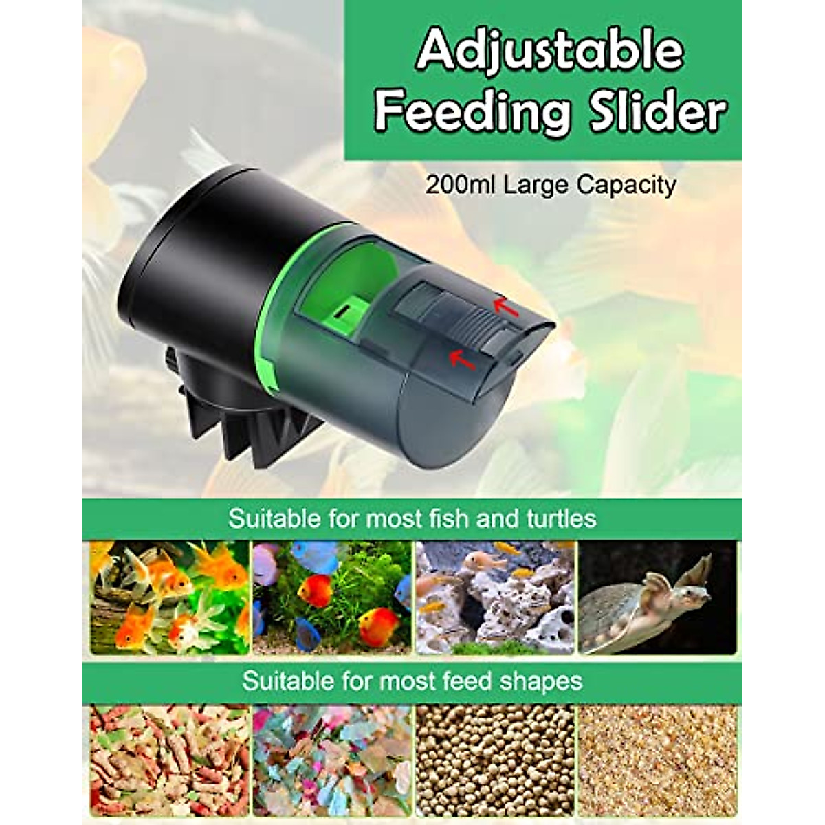 Petbank Automatic Fish Feeder - Rechargeable Timer Fish Food Dispenser with USB Charger Cable, for Aquarium or Fish Tank