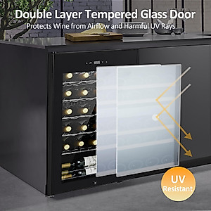 28 Bottle Compressor Wine Cooler Refrigerator, Wine Fridge Freestanding Wine Cellar for Red Wine, White, Champagne, Sparkling Wine with Digital Temperature Control, Soft LED Light, Glass Door