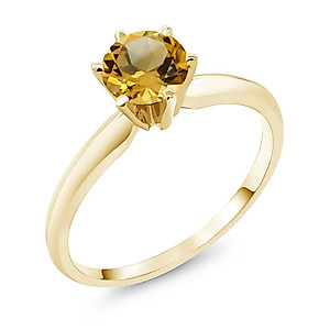 Gem Stone King 14K Yellow Gold Yellow Citrine Gemstone Birthstone Engagement Solitaire 6-Prong Ring For Women (0.70 Cttw, Gemstone Birthstone, Available In Size 5, 6, 7, 8, 9)