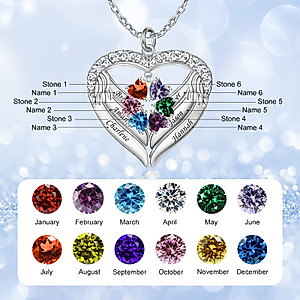 ORFANDE Personalized Mothers Necklace with 1-6 Names and Simulated Birthstones Custom Heart Pendant Necklace for Mom Personalized Mother Necklace for Christmas (6 Names)