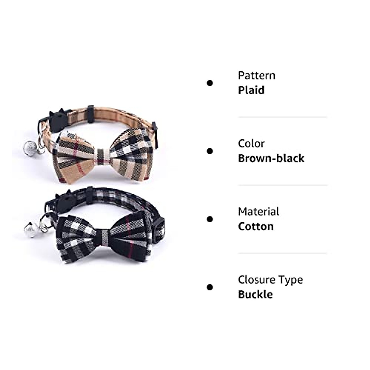 SuperBuddy Cat Collars Breakaway with Cute Bow Bell - 2 Pack Kitten Collar Plaid Cat Collar with Removable Bowtie for Cats Kittens