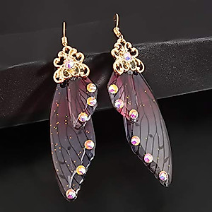 Iumer Imitation Cicada Wing Dangle Earring Hook Women Vintage Minimalist Party Wedding Long Drop Earring,red
