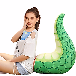 ELAINREN Fluffy Dinosaur Tail Shape Plush Neck Pillow Soft Dragon Tails Stuffed Body Pillow Cartoon Green Dino Tail Plushie Cushion Decor/23.6''