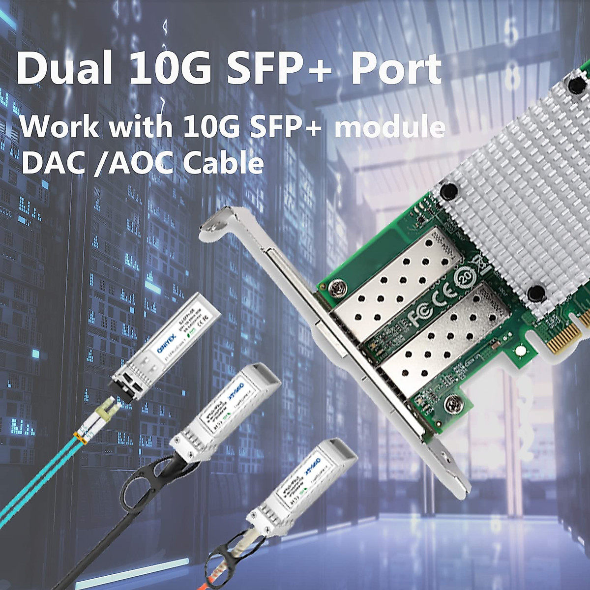 10Gb SFP+ PCI-E Ethernet Network Card with Broadcom BCM57810S Chip, Dual SFP+ Port, PCI Express X8 NIC, Support Windows Server/Linux/VMware