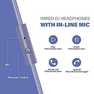 OneOdio Over Ear Headphone, Wired Bass Headsets with 50mm Driver, Foldable Lightweight Headphones with Share Port and Mic for Recording Monitoring Mixing Podcast Guitar PC TV (Light Blue)