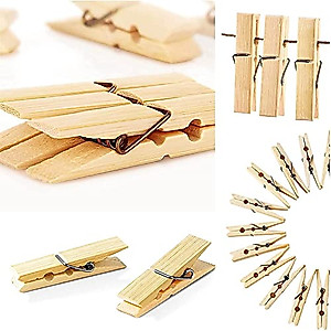 AKOAK 24 Pieces Bamboo Clothespins - Clothes Pins, Heavy Duty Outdoor Springs, Crafts, Picture Baby Hanging Clothes Wood Clothespins