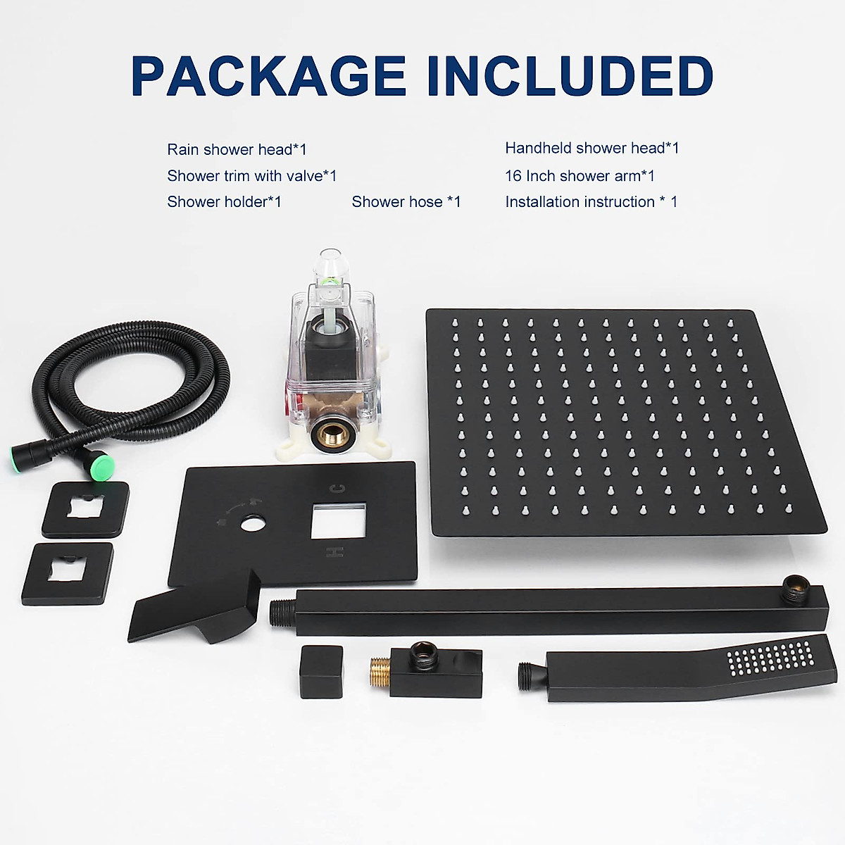 HarJue Shower Head with Extension Arm, High Pressure 12 Inch Square Shower Head with Handheld Shower Faucets Combo Set, Luxury Shower Balance Valve and Trim Kit (Shower System, Matte Black)