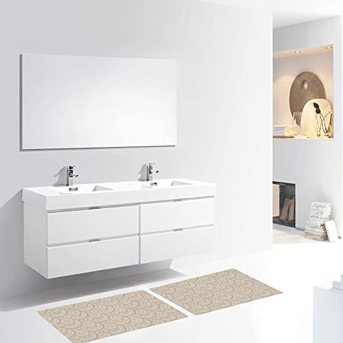 Shape28 Small Area Rug Mat Ultra-Thin Kitchen Rug Entrance Mat with Non Slip Rubber Backing Szie 20 inches x 16 inches Color Latte Design 1S