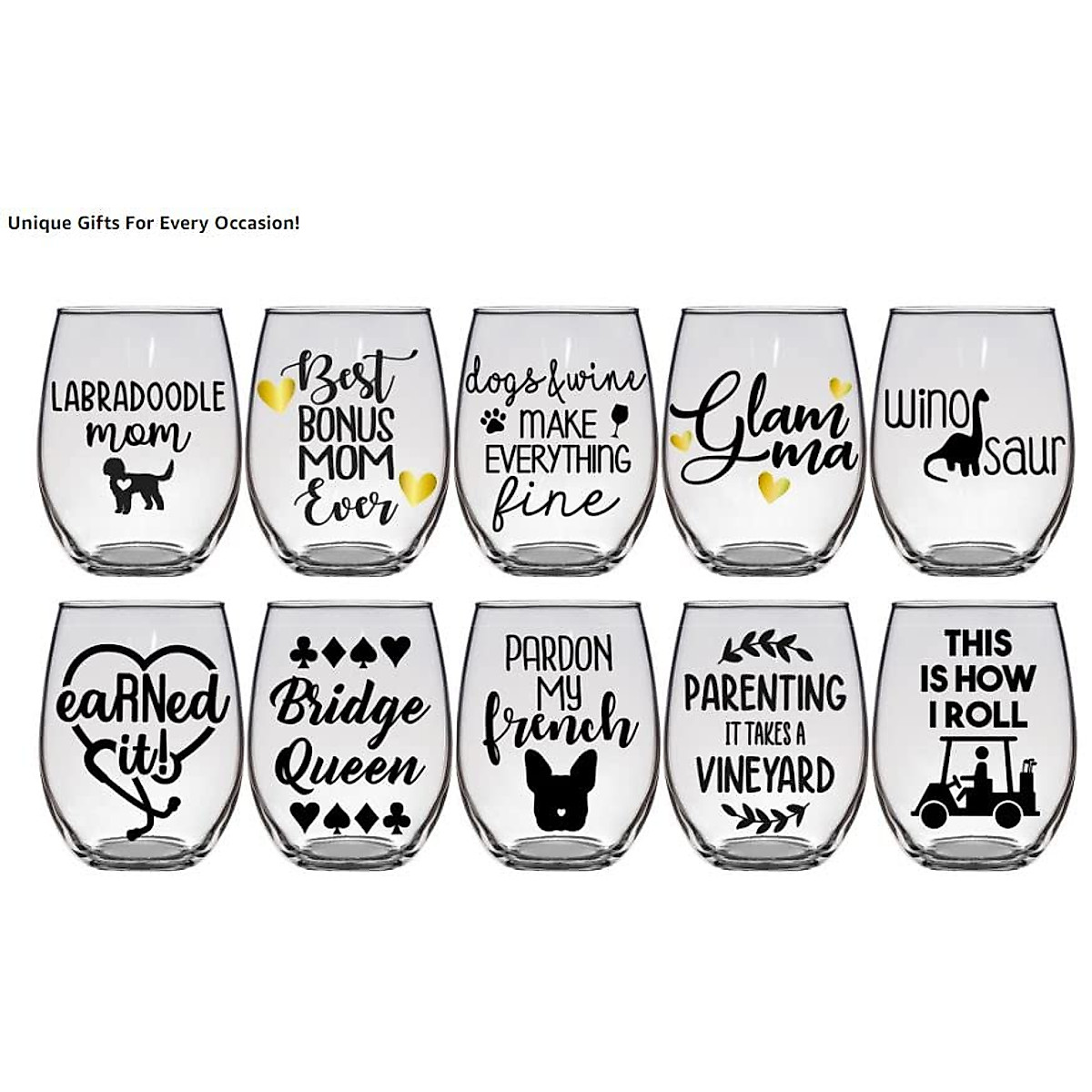 Bernedoodle Mom - Premium 21oz Stemless Wine Glass - Gift for Doodle Dog Lovers