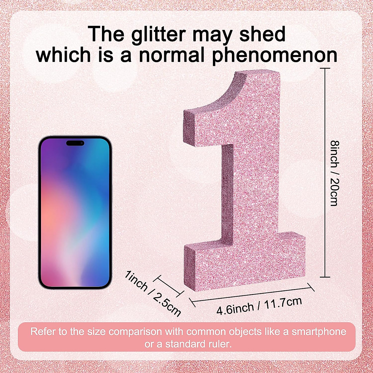 TONIFUL 8 Inch Pink Glitter Number 1 Table Centerpiece 0-9 Pink Birthday Party Decorations,Pink Digit 1 for Birthday,Chrismas,Graduation,Bridal Shower,Valentine's Day,Anniversary Party Supplies