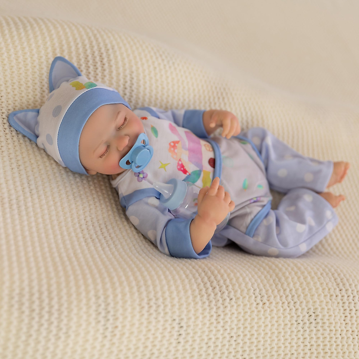 Thorugod Realistic Reborn Baby Dolls - 18 Inch Lifelike Smiling Boy Doll with Vinyl Body, Christmas/Birthday Gift for Kids Age 3+