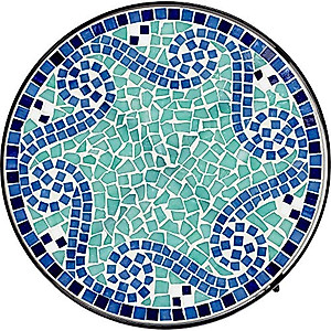 Teal Island Designs Ocean Wave Modern Industrial Black Iron Metal Round Outdoor Accent Side Table 14" Wide Light Green Mosaic Tile Tabletop Gracefully Curved Legs for Porch Patio House Balcony Deck