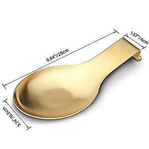 Modern Stainless Steel Spoon Rest, Spoon Rest for kitchen counter,Christmas spoon rest Spatula Ladle Holder, Brushed Finish, Countertop Heavy Duty,Dishwasher Safe 3.8 x 9.4 Inch (Gold color 1PC)