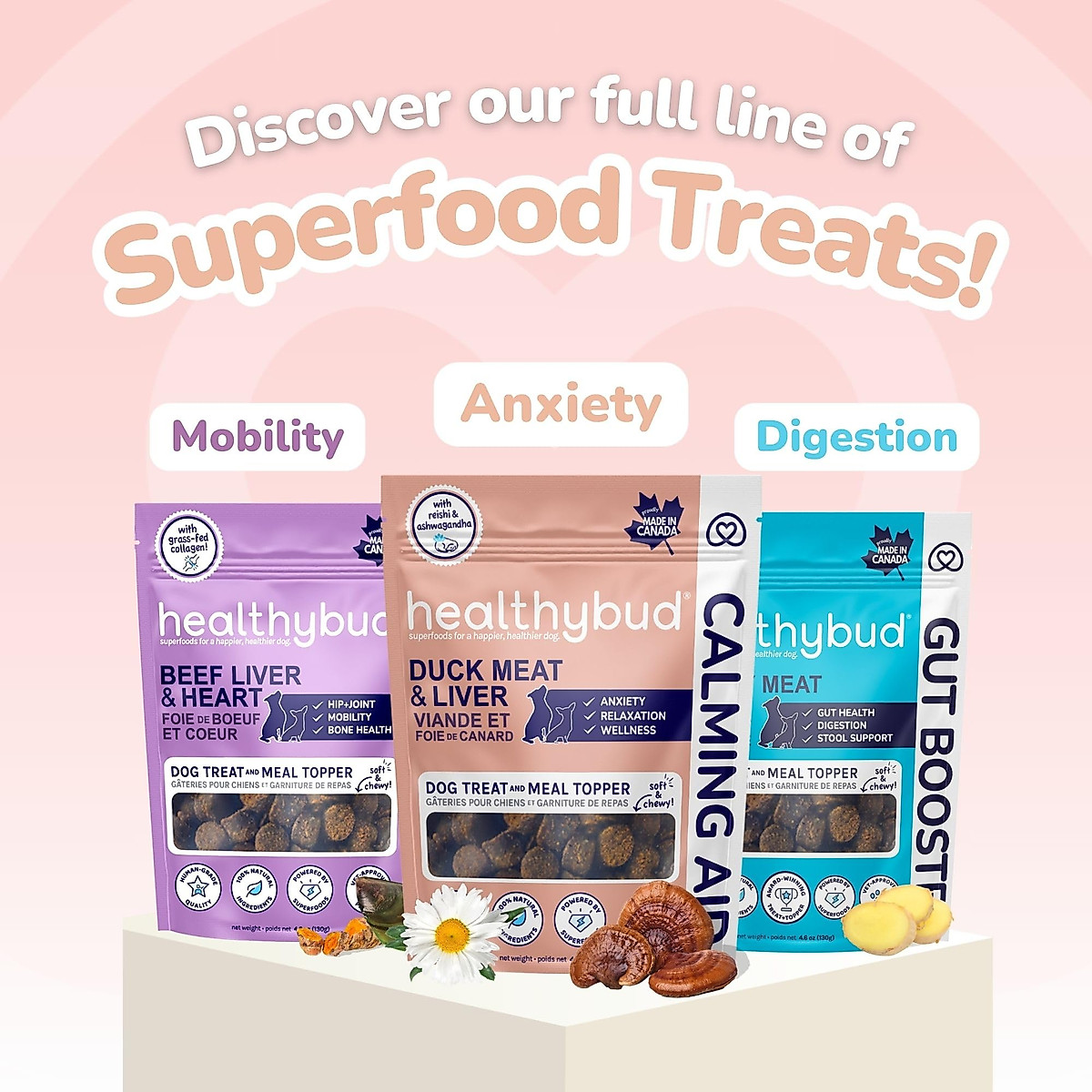 healthybud Calming Aid Supplement, Natural Duck Dog Treats & Toppers for Stress Relief - Dog Separation Anxiety, Stress Reduction, Aggression Relief - Support Calm, Immunity Health (14.1 Ounces)