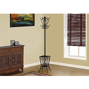 Monarch Specialties 2060, Hall Tree, Free Standing, 8 Hooks, Entryway, 71" H, Umbrella Holder, Bedroom, Metal, Black, Transitional Coat Rack