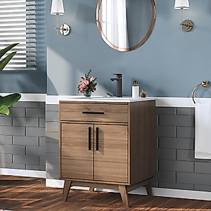 AMERLIFE 24.5" Bathroom Vanity with Sink Combo, Mid-Century Modern Small Single Bathroom Cabinet Set, Integrated Sink, Soft Closing Doors with Metal Handles, Bath Vanity Brown
