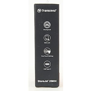 Transcend 2TB StoreJet 25M3C USB Type-C Portable Hard Drive (HDD) Rugged, Anti-shock resistant, Compact and Lightweight with Lightning-fast Speeds and a One Touch Backup Button (Iron Grey) TS2TSJ25M3C