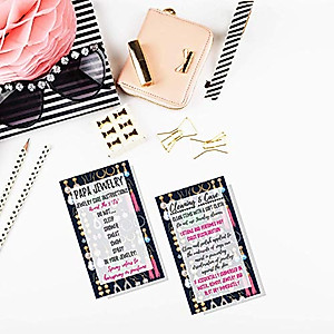 Jewelry Cleaning and Care Cards | Package of 50 | Bling Earrning Design | Jewelry Bling Queen Care Instructions