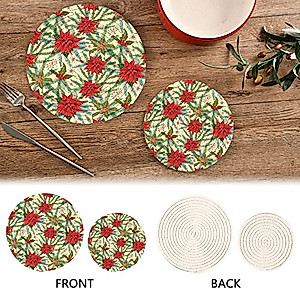 ALAZA Traditional Christmas Plants Beige Trivets for Hot Dishes 2 Pcs,Hot Pad for Kitchen,Trivets for Hot Pots and Pans,Large Coasters Cotton Mat Cooking Potholder Set