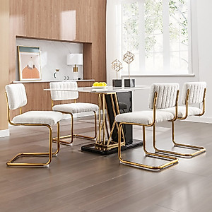 Zesthouse Mid Century Boucle Dining Chairs Set of 2, White Retro Kitchen Chairs with Gold Legs, Upholstered Armless Accent Chairs Side Chairs for Living Room