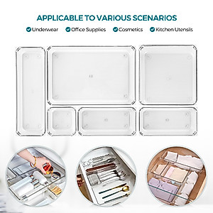 Ravinte Decor 8 Pack Drawer Organizer - 3" X 9" Clear Acrylic Storage Bins with Non-Slip Pads, Versatile Desk Tray for Makeup, Jewelry, Kitchen, Bathroom, and Office Organization