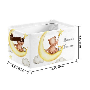 Joyestore Moon Star Sweet Teddy Bear Personalized Storage Bins Baskets Cubes Organizer with Handle for Shelves Closet Nursery Toy 1 Pack