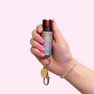 BLINGSTING Pepper Spray for Women - Maximum Strength OC Self Defense Spray - 12 ft Range - UV Marking Dye for Police ID - Safety Lock - Rainbow