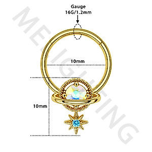 Melighting Septum Rings 16G Planet Septum Jewelry Surgical Steel Daith Piercing Jewelry Clear CZ Hinged Segment Helix Earrings Cartilage Piercing Jewelry Women