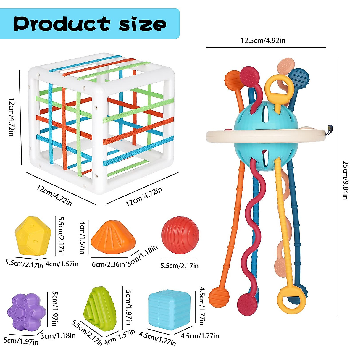 Baby Sensory Montessori Toys for 1 Year Old, 2 in 1 Silicone Pull String Toy, Toddler Travel Toys Sensory Toys for Toddlers 1-3, Baby Toys Fine Motor Skills Toys First Birthday Gift for Boys Girls