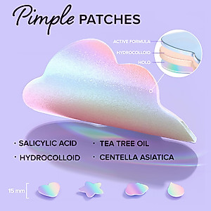 MAREE Star Pimple Patches for Face - Acne Patches - Natural Green Algae Extract & Tea Tree Oil - Hydrocolloid Stars Cute Zit Stickers, Parches Para Acne - 72 Marine Collagen Blemish Pimple Dots