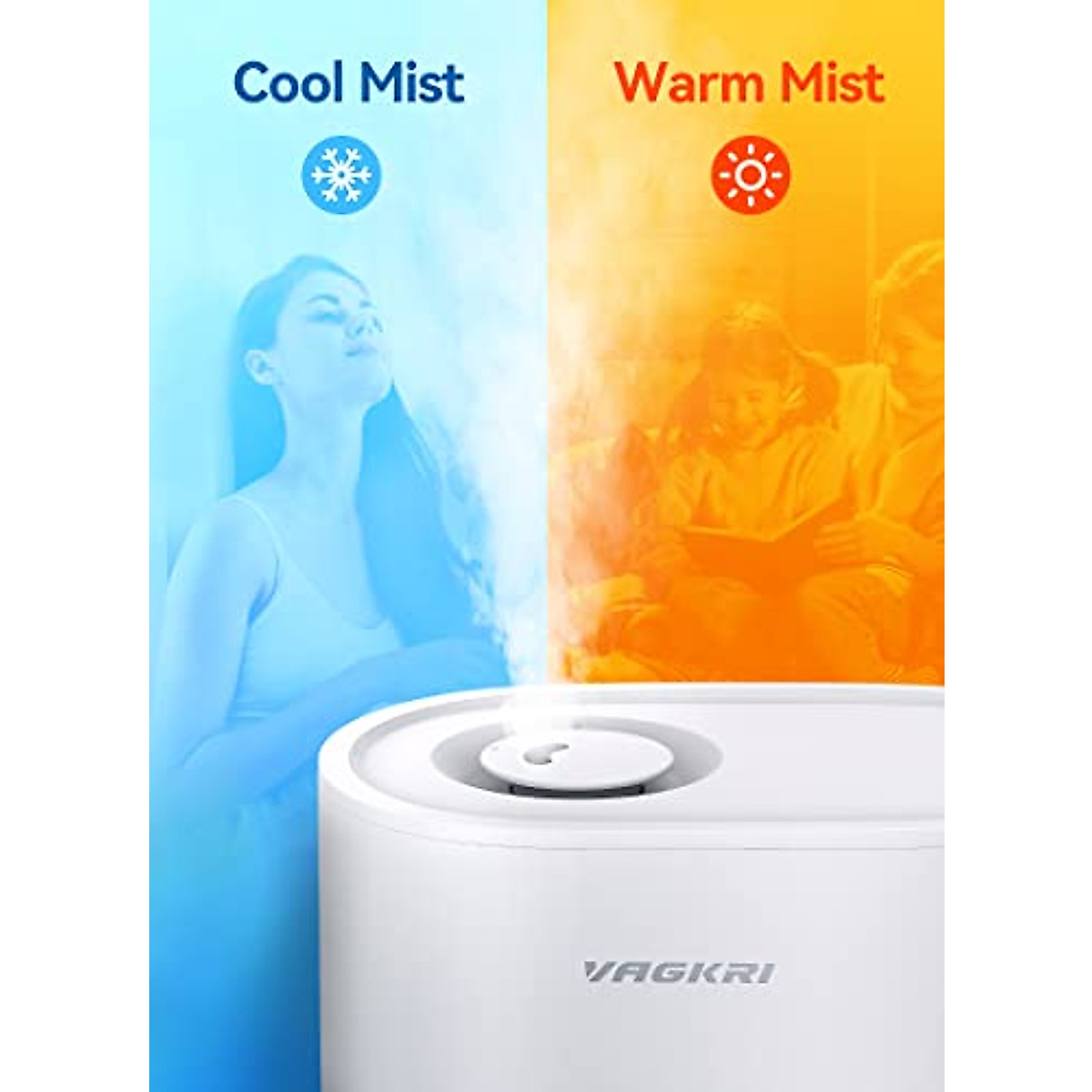 VAGKRI Humidifiers for Bedroom Large Room, 6L Top Fill Ultrasonic Warm & Cool Mist Humidifiers, Essential Oil Diffuser, Night Light, Sleep Mode, 12H Timer, 5 Mist Levels, Air Vaporizer Up to 60 Hours